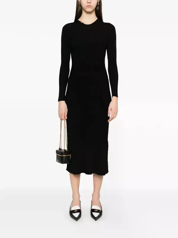 Elisabetta Franchi Ribbed-knit Midi Dress With Logo Plaque