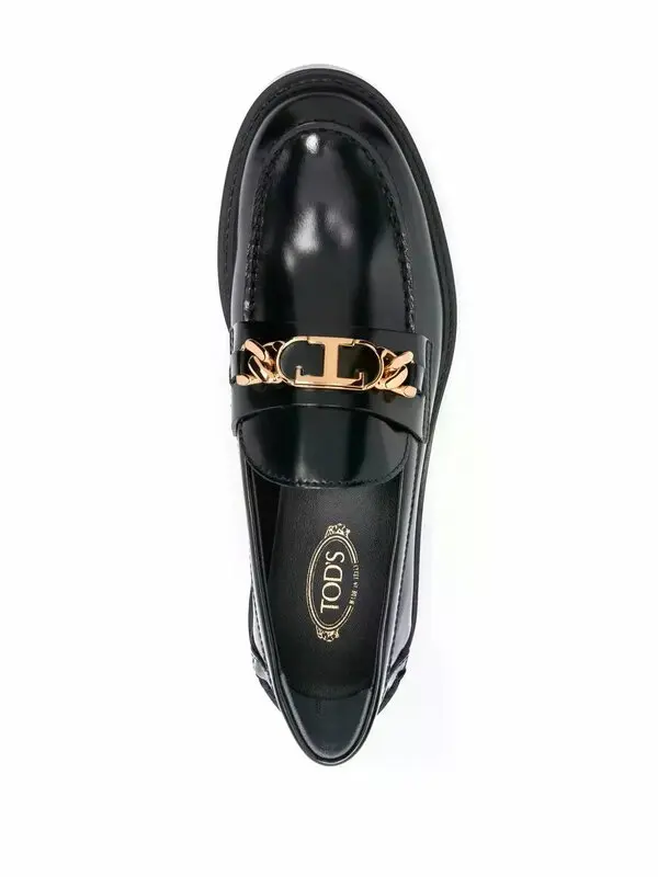 TOD'S Logo Plaque Leather Loafers