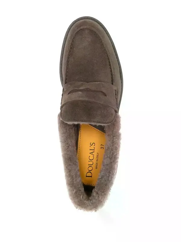 DOUCAL'S Taupe Suede Loafers With Shearling Lining