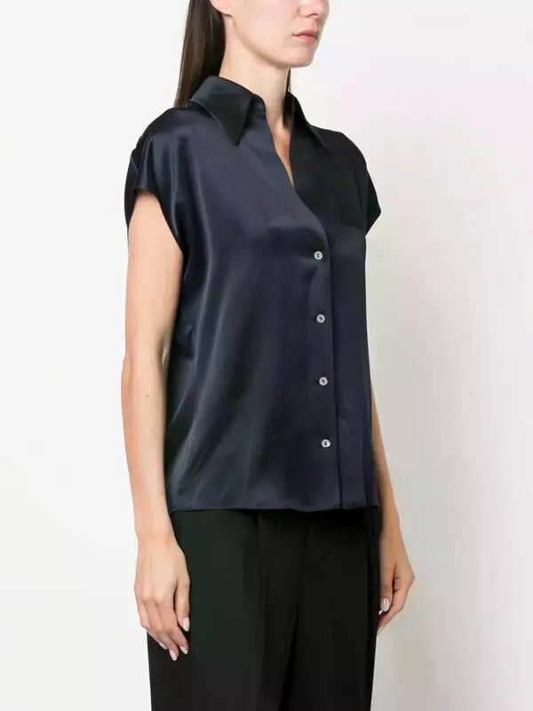 Vince Short-sleeve Silk Shirt - Blue