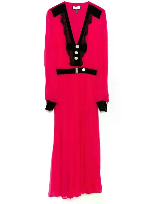 NISSA Belted Midi Dress With Lace Detailing