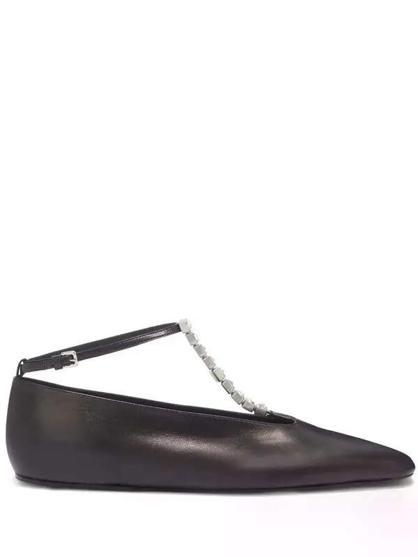 JIL SANDER Crystal-embellished Leather Ballerina Shoes