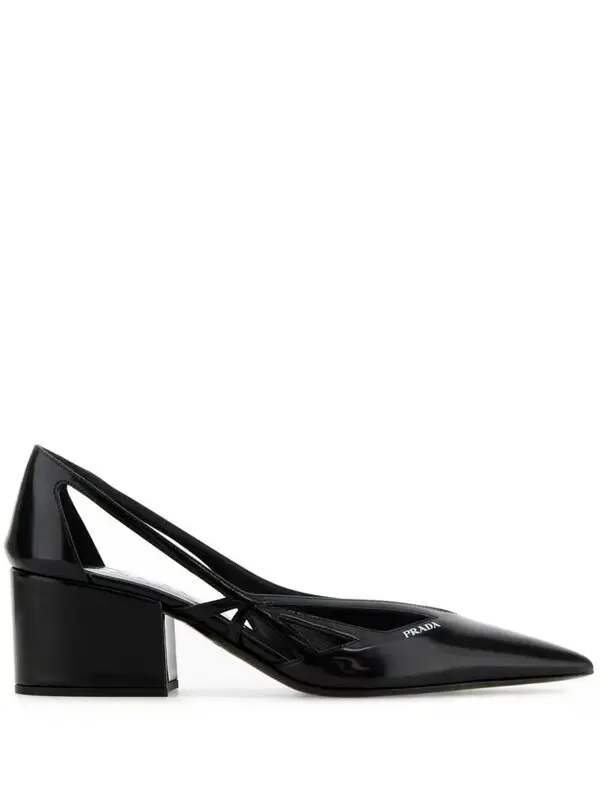 Prada 55mm Block Heel Pumps With Debossed Logo - Black