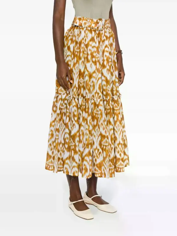Samantha Sung Melanie Abstract Print Belted Flared Midi Skirt