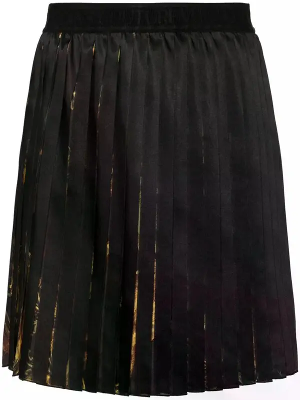 Versace Pleated Watercolour Barocco Print Mini Skirt - Black