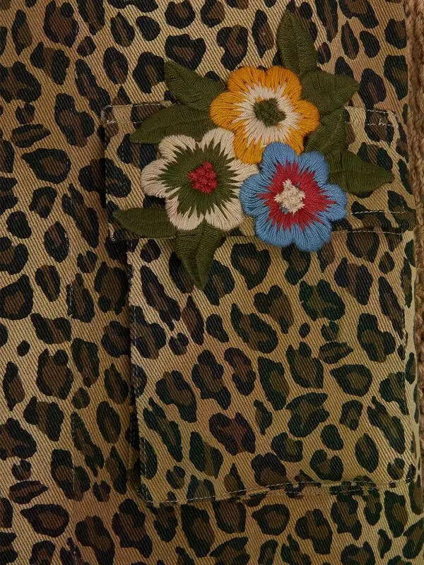 TU LIZÉ Leopard Print Jacket With Crochet Panelling And Floral Embroidery