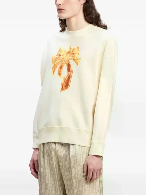 Palm Angels Burning Palm Cotton Sweatshirt - Neutrals