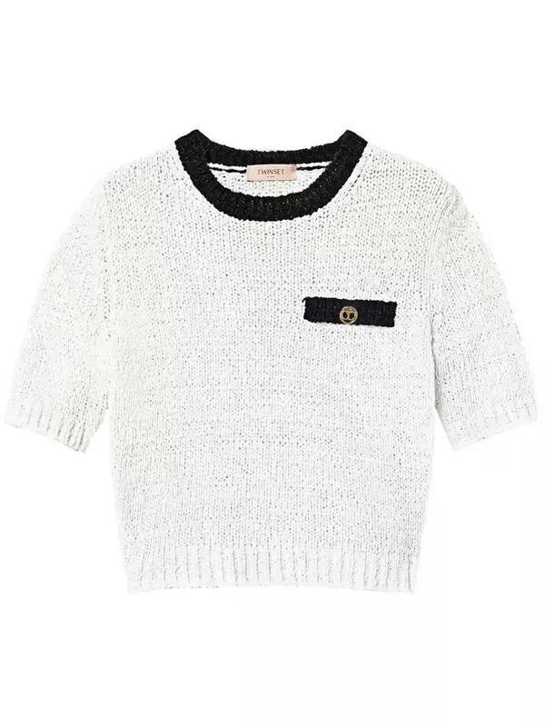TWINSET Oval T Button Cropped Jumper - Multicolour