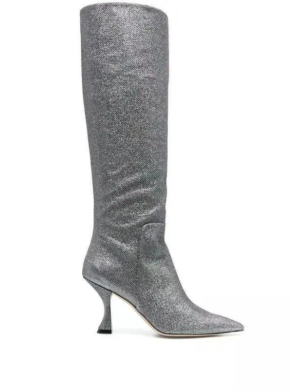 STUART WEITZMAN Crystal-embellished Calf Leather Boots - Silver