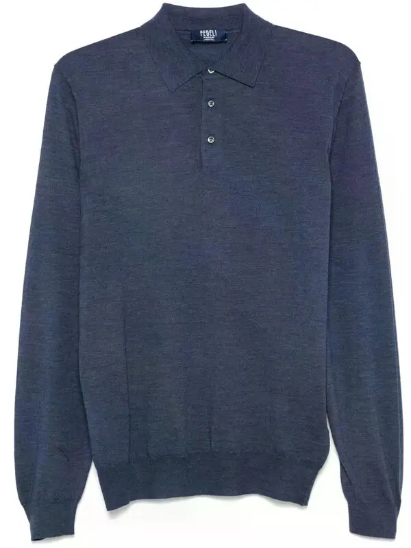 Fedeli Fine-knit Polo Shirt - Blue