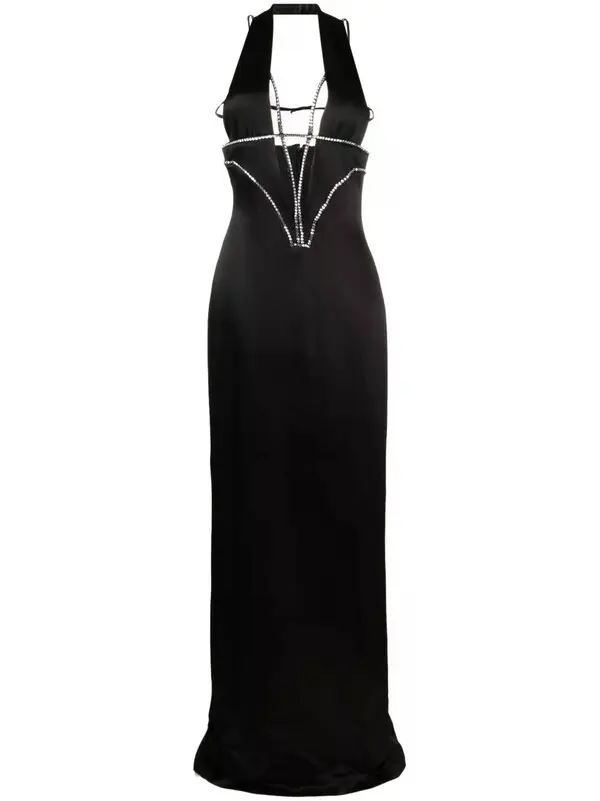 GENNY Embellished Plunge Halterneck Maxi Dress