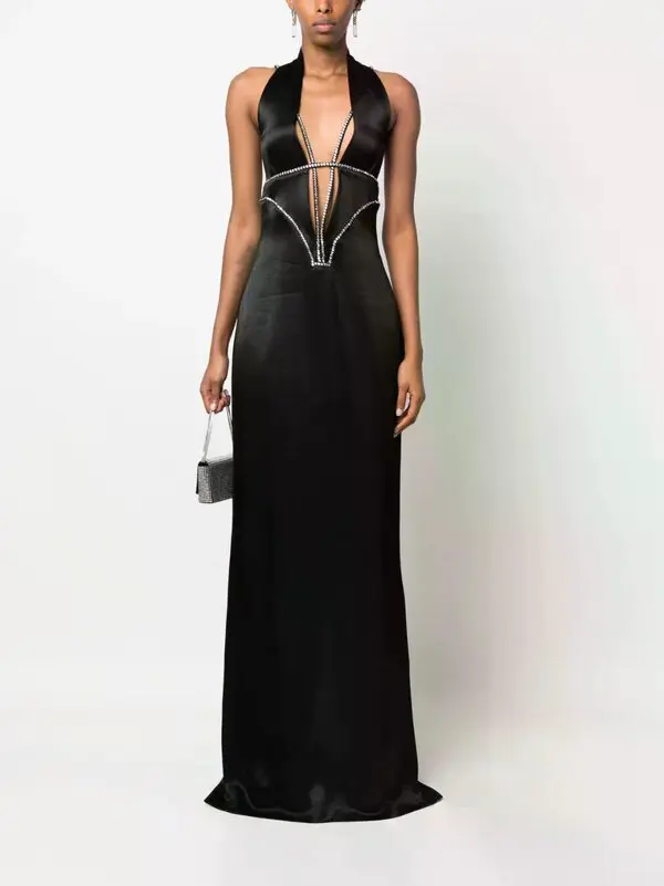 GENNY Embellished Plunge Halterneck Maxi Dress
