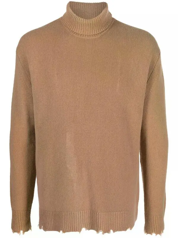 LANEUS Wool Ripped Detail Roll Neck Sweatshirt