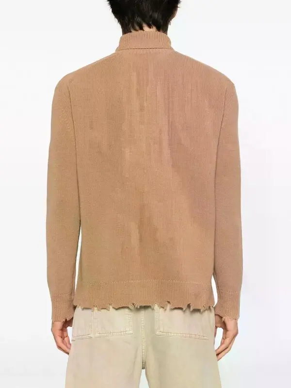 LANEUS Wool Ripped Detail Roll Neck Sweatshirt