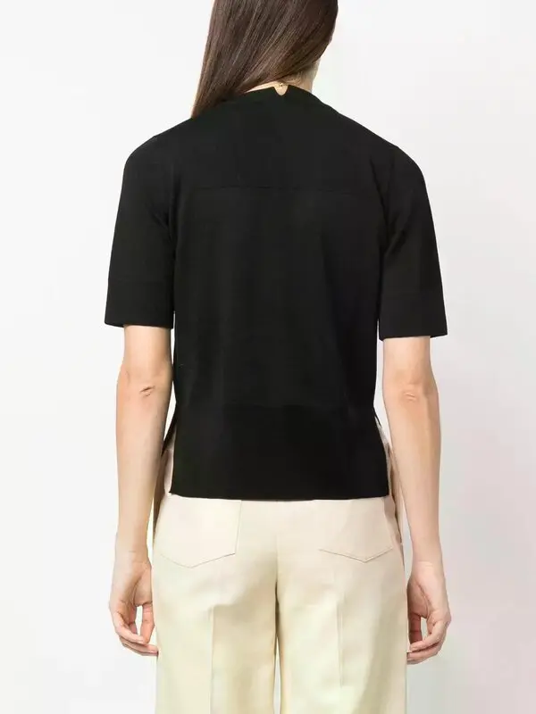 JIL SANDER Virgin Wool Plunging V-neck Short-sleeve Top With Gold-tone Hardware - Black