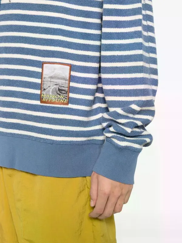 Maison Kitsuné Striped Cotton Hoodie With Embroidered Logo
