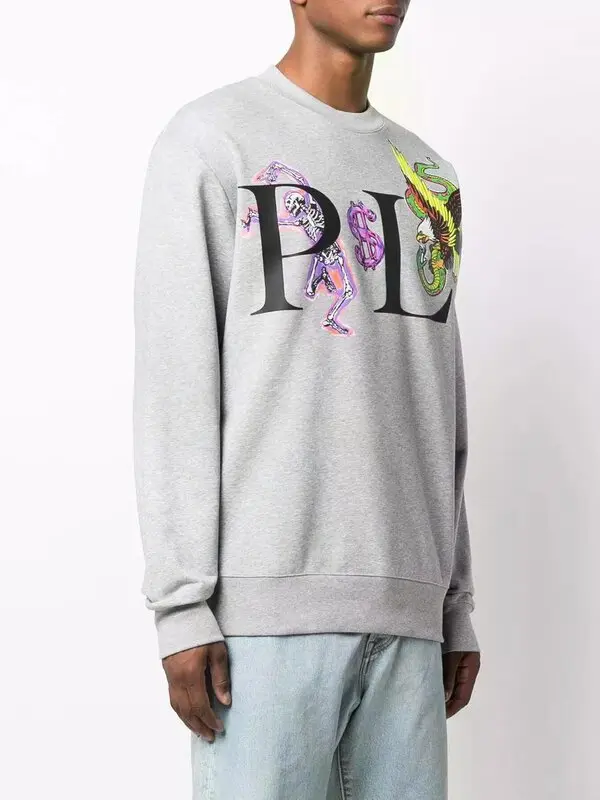 Philipp Plein Graphic-print Cotton Sweatshirt - Grey