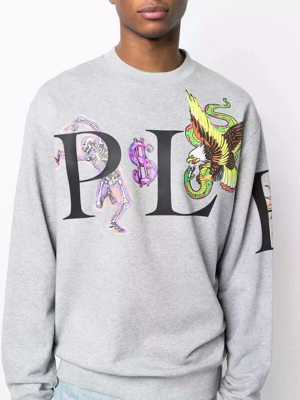 Philipp Plein Graphic Print Cotton Sweatshirt - Grey