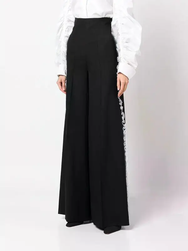 Rochas Wool Ruffle Wide-leg Tailored Trousers