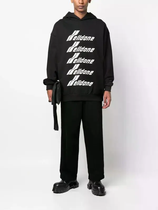We11Done Logo Print Cotton Hoodie - Black