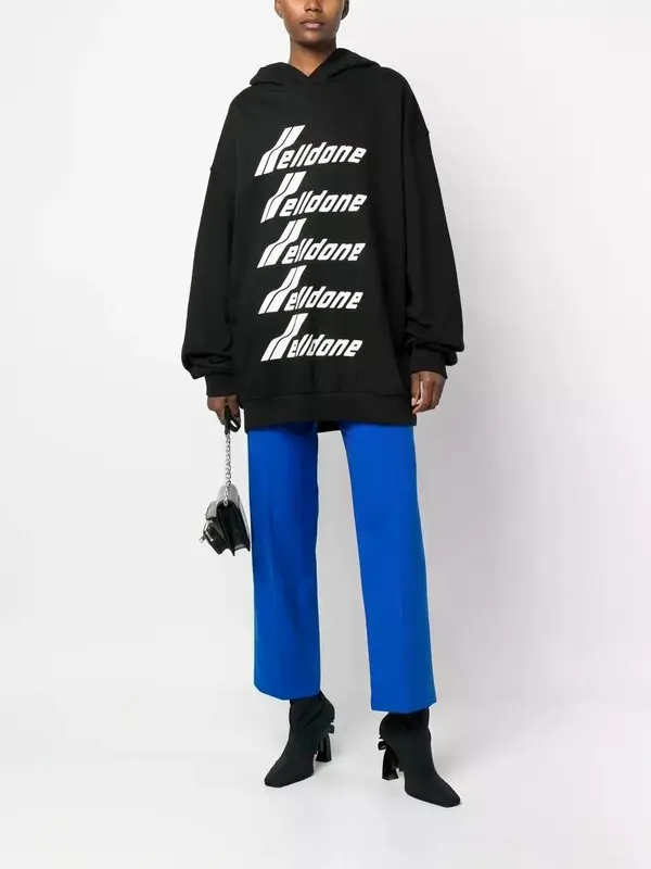 We11Done Logo Print Cotton Hoodie - Black