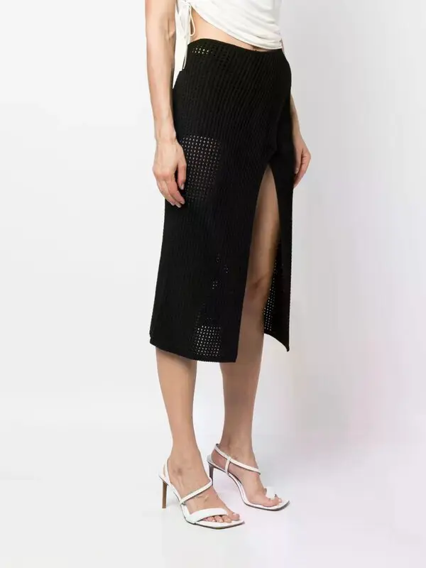 ANDREĀDAMO Crochet Midi Skirt With Front Slit