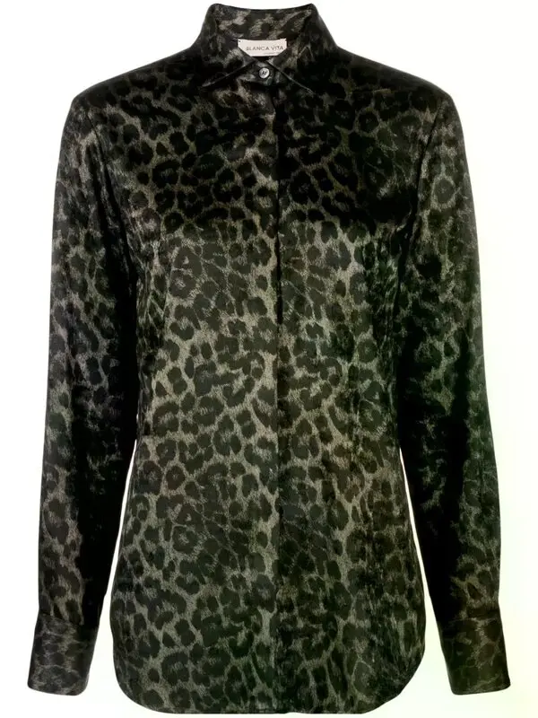 BLANCA VITA Leopard Print Satin Shirt
