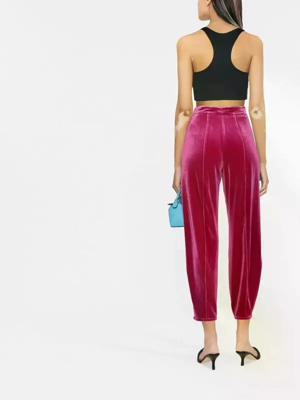 BLANCA VITA Fuchsia Velvet Tapered Leg Trousers