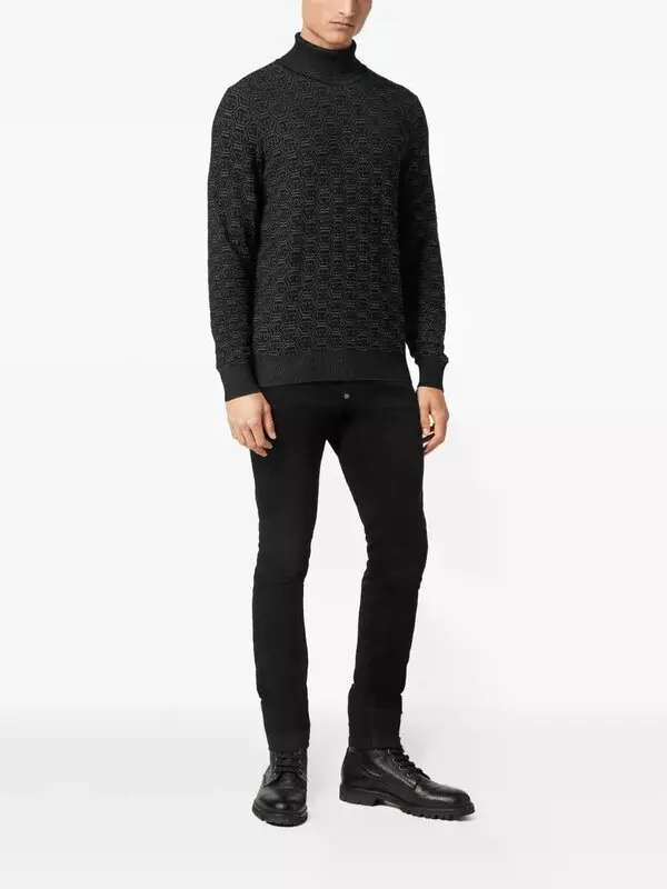 Philipp Plein Monogram Print Merino Wool Blend Sweatshirt - Black