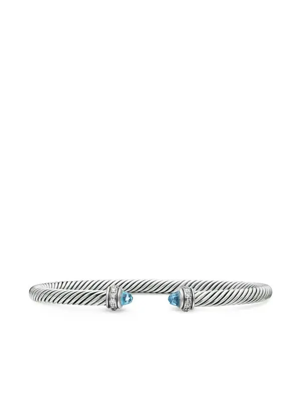 David Yurman Sterling Cable Bracelet With Topaz And Pavé Diamonds - Silver