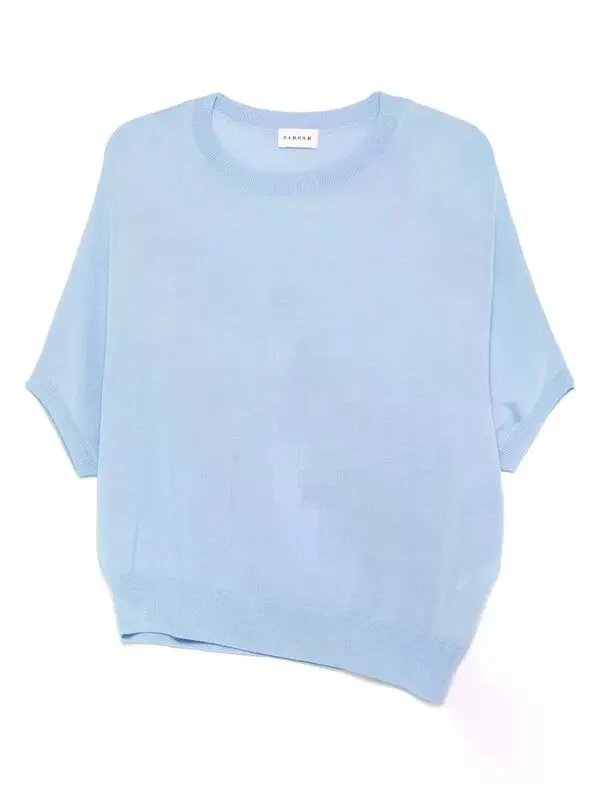 P.a.r.o.s.h Fine-knit Crew Neck Top With Short Sleeves And Ribbed Trim - Blue