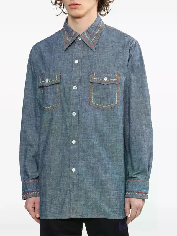 Needles Contrast-stitching Denim Shirt