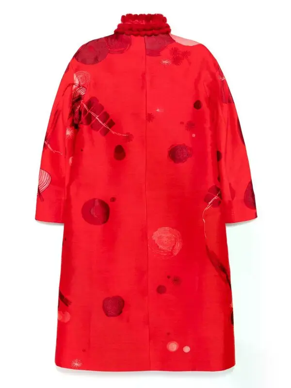 Shiatzy Chen Mink Fur-collar Jacquard Coat