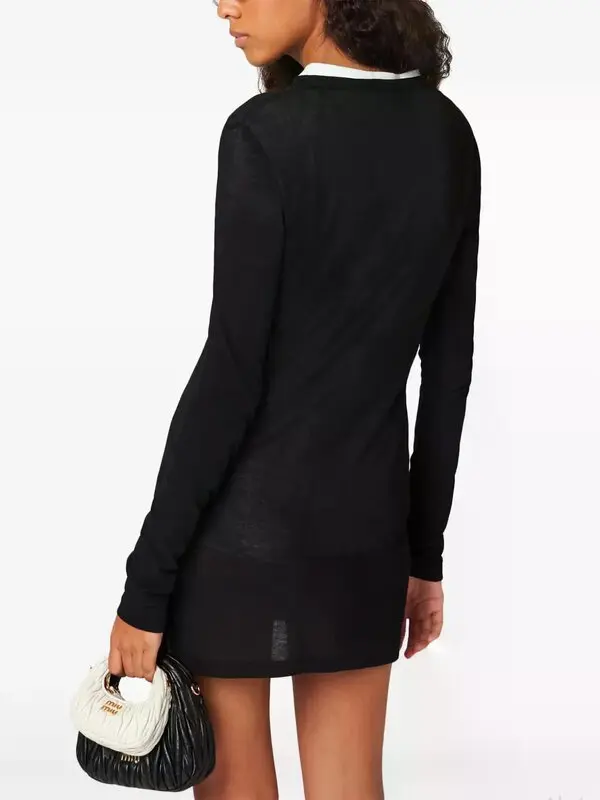 Miu Miu Ribbed Knit Jersey Dress With Logo Patch
