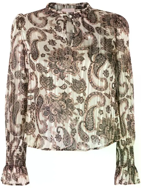 Liu Jo Paisley Print Pleated Blouse With Ruffle Trim - Black
