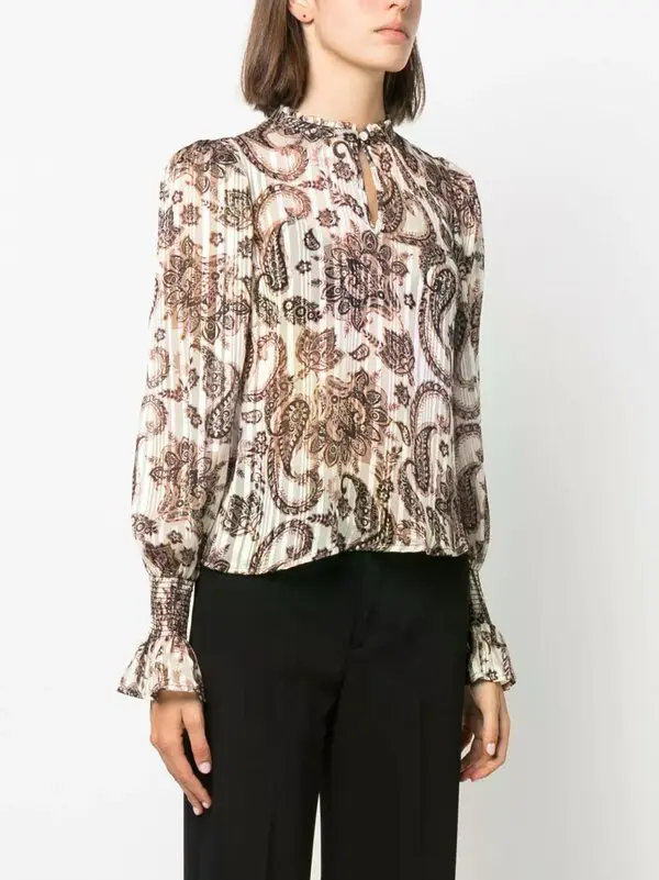 Liu Jo Paisley Print Pleated Blouse With Ruffle Trim
