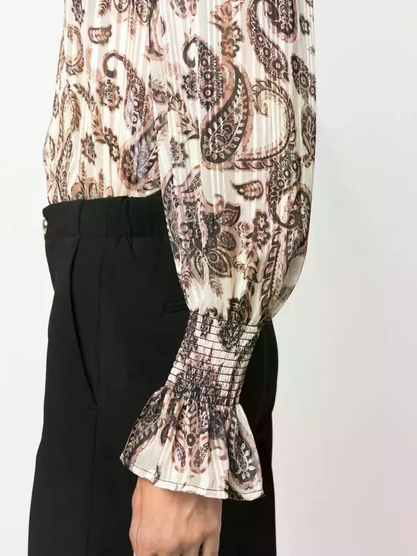 Liu Jo Paisley Print Pleated Blouse With Ruffle Trim