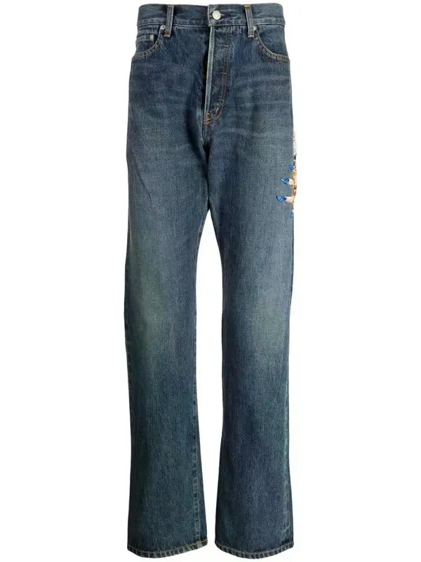 Undercover Bead Embellished Straight-leg Jeans - Blue