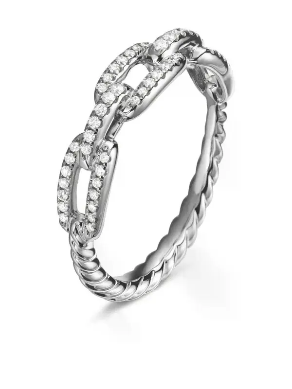 David Yurman 18kt White Gold Chain Link Diamond Ring