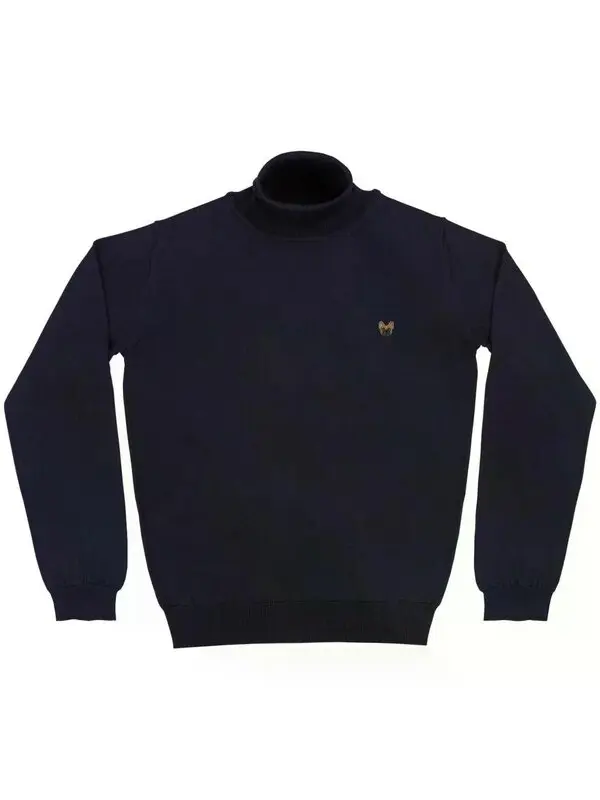 PELO FOUNDATION Dog Appliqué Merino Wool High Neck Jumper - Blue