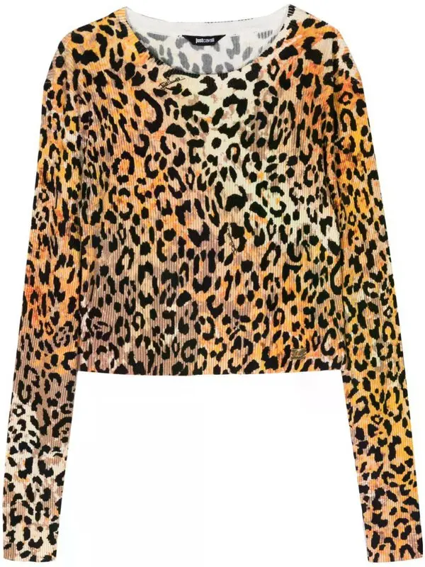 Just Cavalli Animal Print Ribbed Knit Cropped Top