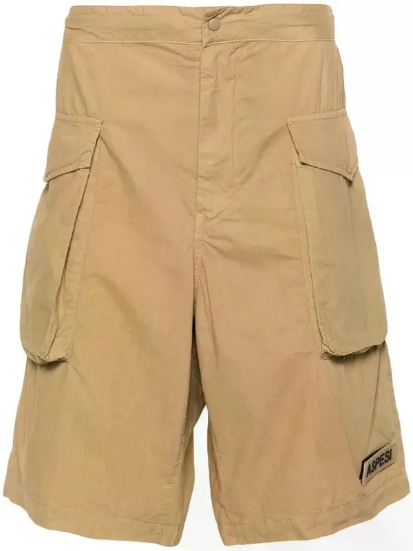 Aspesi Cotton Cargo Shorts With Detachable Logo Patch - Neutrals