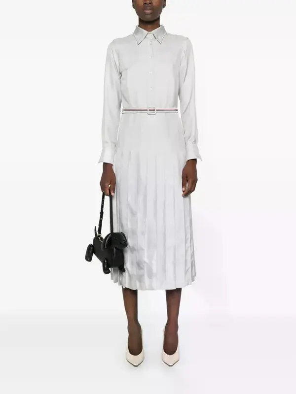 Thom Browne Rwb Stripe Belted Silk Midi Shirtdress