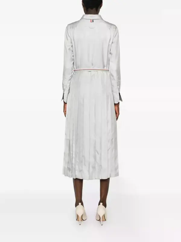 Thom Browne Rwb Stripe Belted Silk Midi Shirtdress