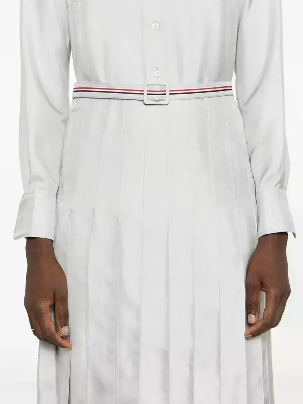 Thom Browne Rwb Stripe Belted Silk Midi Shirtdress