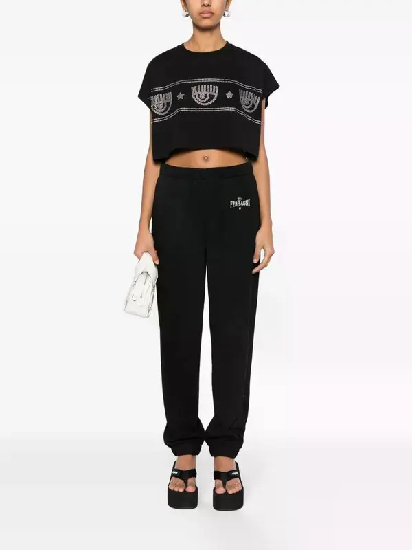CHIARA FERRAGNI Embroidered Logo Cotton Jersey Track Pants