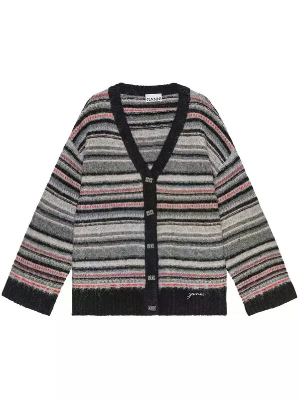 GANNI Striped Buttoned Cardigan