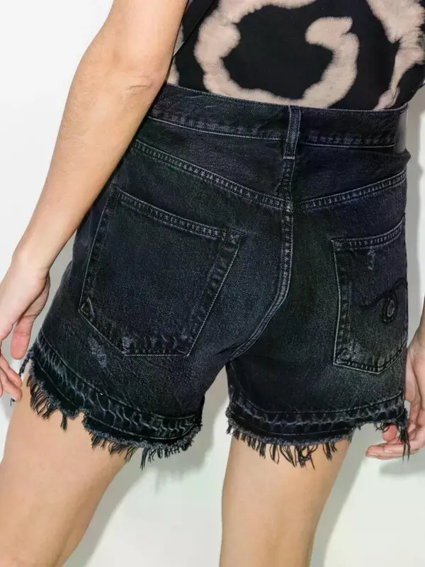 R13 Crossover Waist Raw-hem Denim Shorts