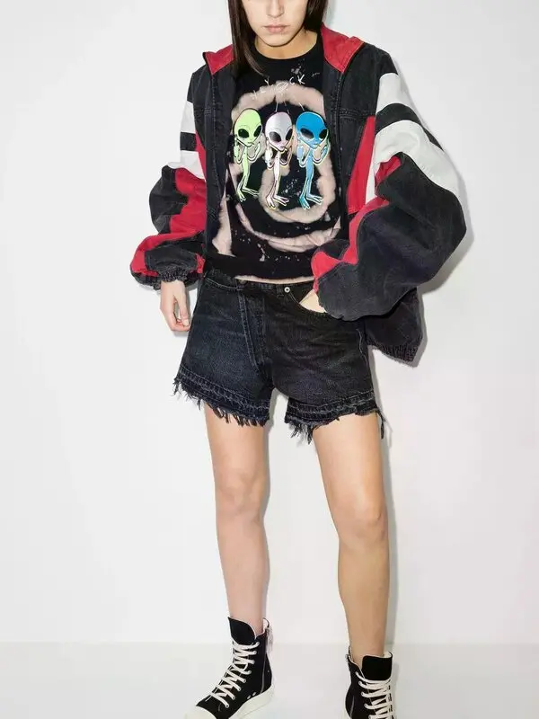 R13 Crossover Waist Raw-hem Denim Shorts