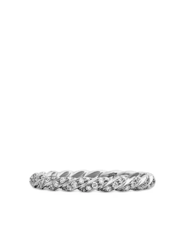 David Yurman 18kt White Gold Pavé Diamond Band Ring - Silver